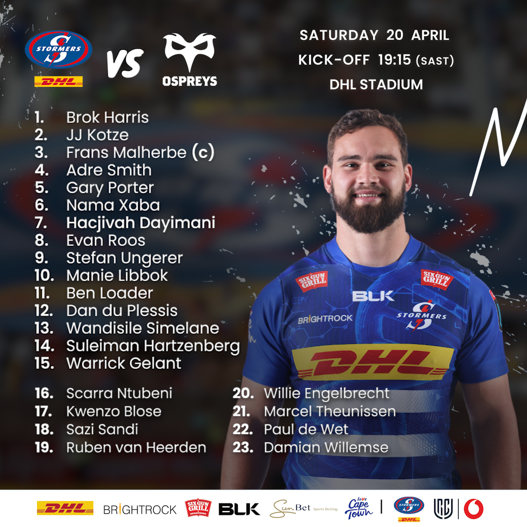 Malherbe leads DHL Stormers against Ospreys | The Official Website for the DHL Stormers