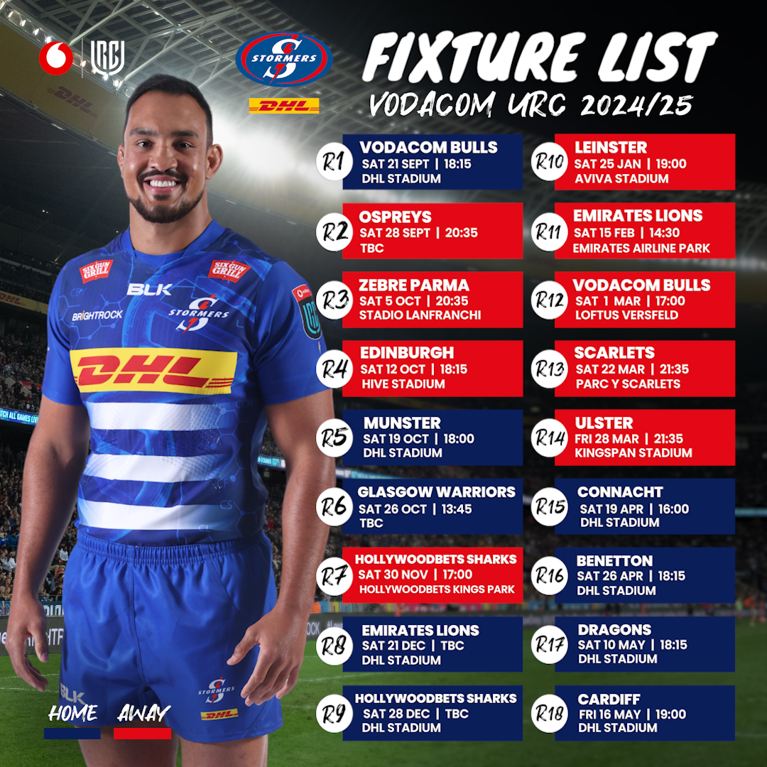 Vodacom URC 24/25 fixtures confirmed | The Official Website for the DHL Stormers